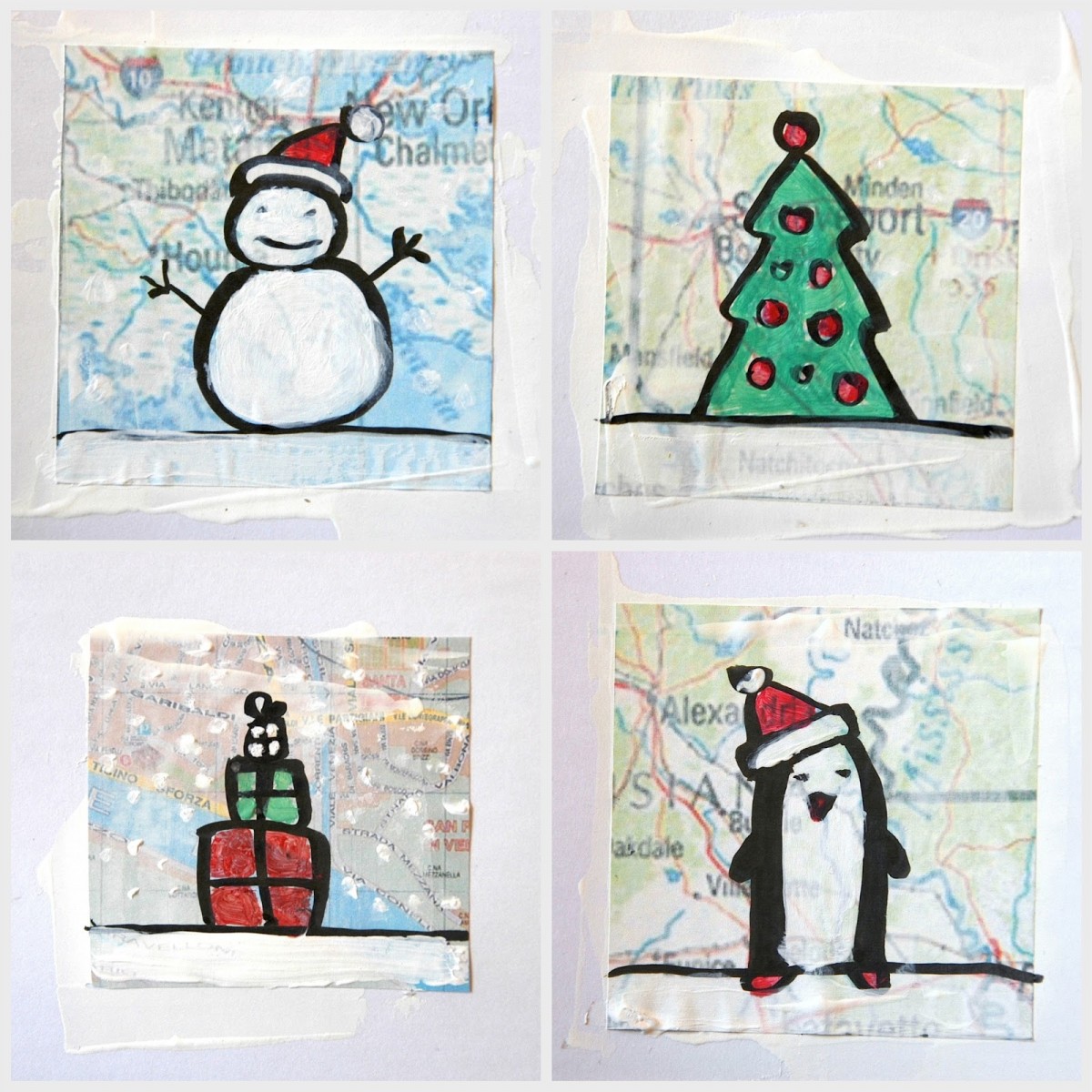 Christmas Cards On Scraps Of Map
